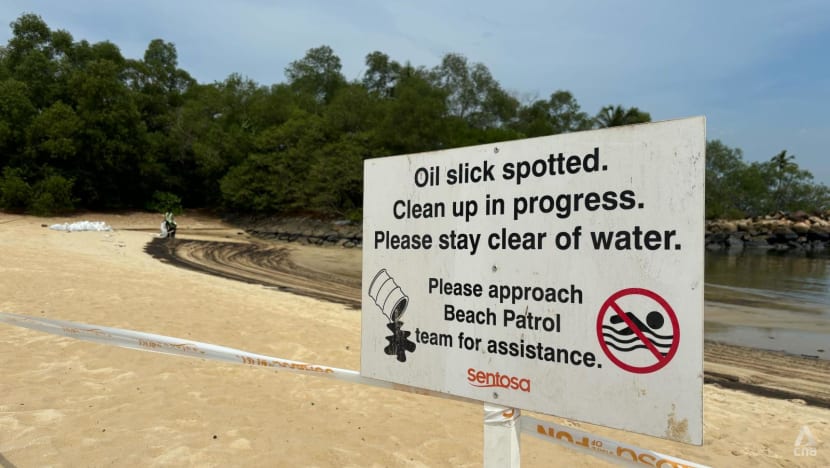 Oil spill clean-up resumes at Sentosa, East Coast Park - CNA
