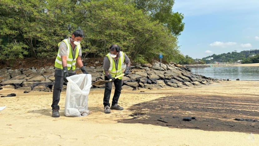 Oil spill clean-up resumes at Sentosa, East Coast Park - CNA