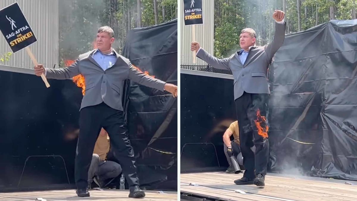 Harrison Ford Stunt Double Sets Himself On Fire At Strike Rally