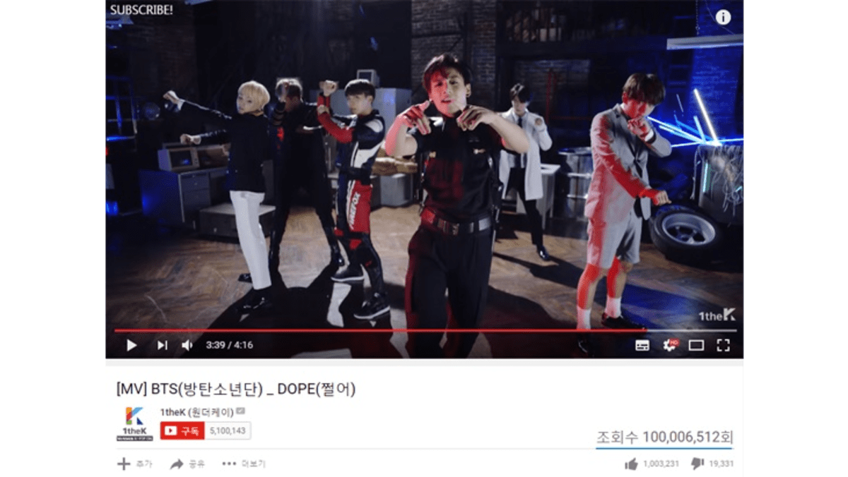 [Video] BTS′ ′Dope′ Video Surpasses 100 Million Views - 8days