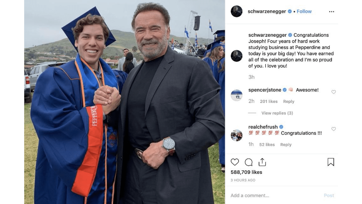 Arnold Schwarzenegger praises son at college graduation - 8days