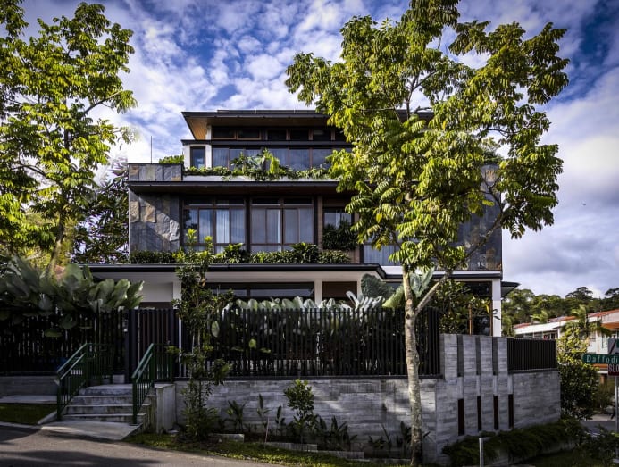 A heated pool in the basement of this Singapore home serves as the ...