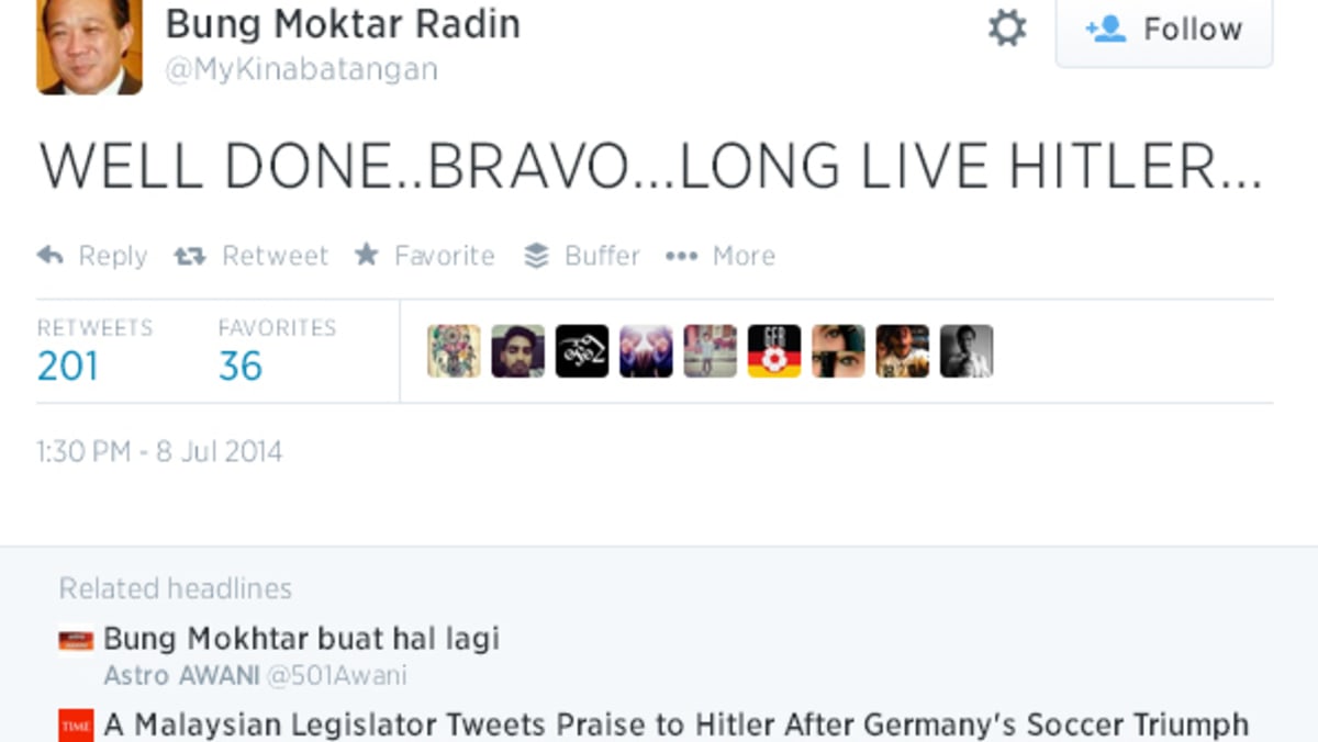 Malaysian MP sparks outrage with World Cup Hitler tweet - TODAY
