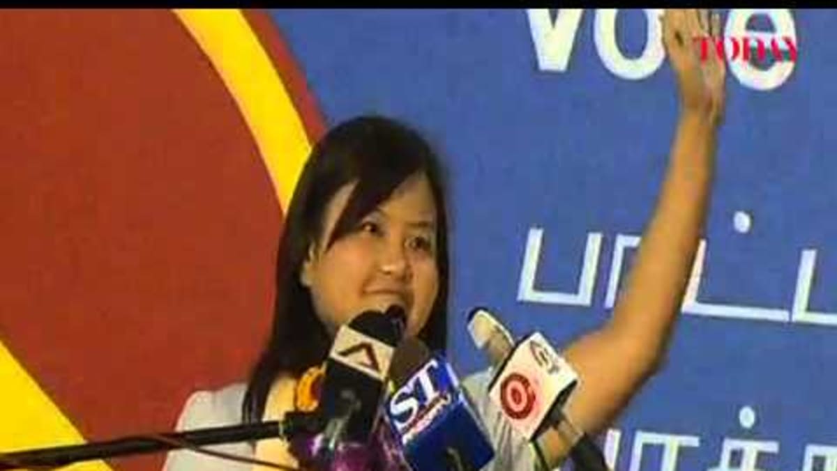 Lee Li Lian speaks ‪at the Workers' Party rally, Punggol East by ...