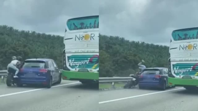 狮城车南北大道上突换车道 摩托车追尾骑士乘客抛飞 - 8world