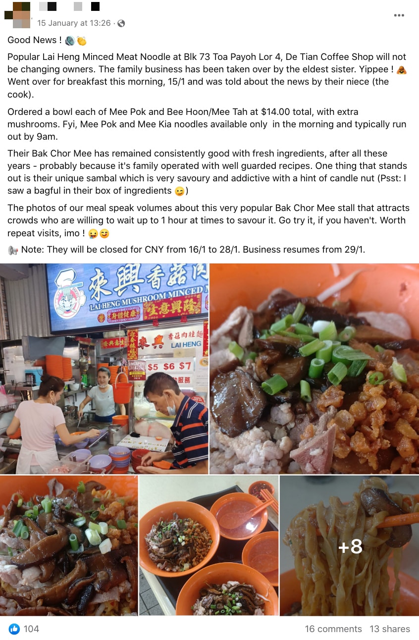After Failing To Sell Biz For $500K, Family-Run Lai Heng Mushroom Minced Meat Noodle Now Run By ...
