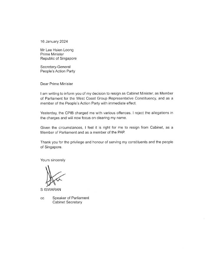 Iswaran resigns as minister, MP and PAP member; Chee Hong Tat promoted ...