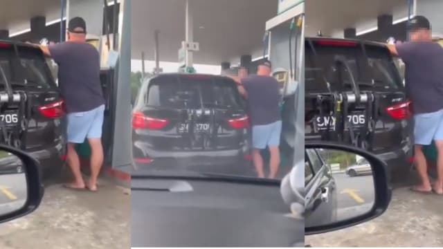 狮城车主越堤偷添RON95汽油 出奇招遮车牌身挡油枪 - 8world