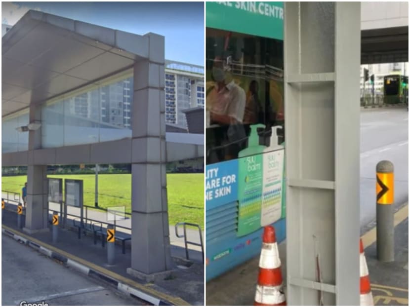 Cladding panels removed from pillars at bus stops near Punggol MRT ...