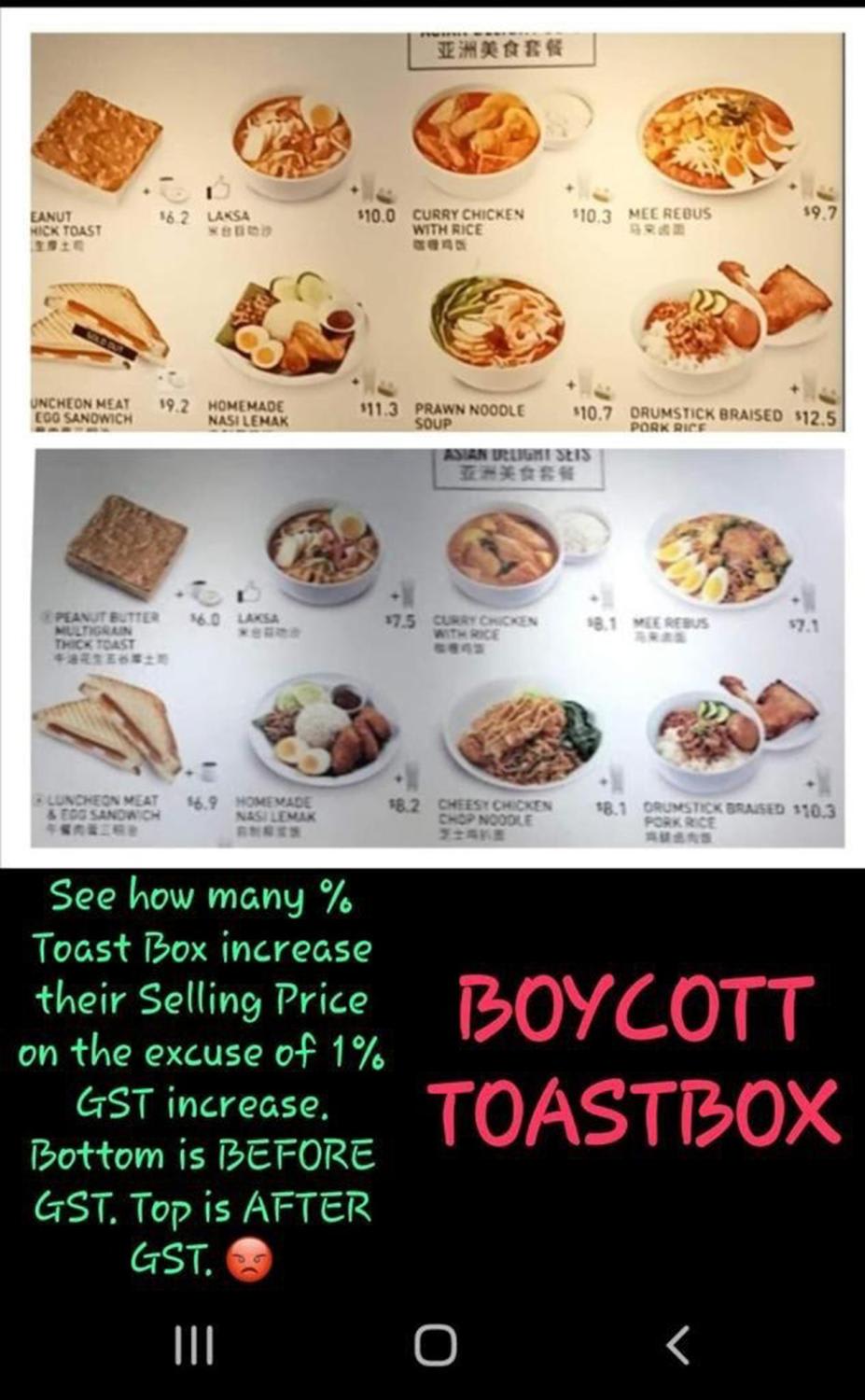 Viral Circulated Photo Urges Boycott Of Toast Box For Alleged Steep Viral Circulated Photo Urges Boycott Of Toast Box For Alleged Steep