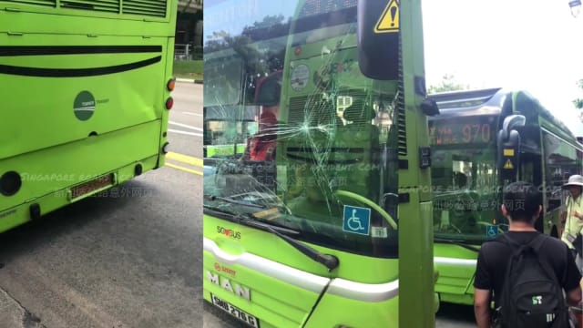 牛车水两巴士追尾 86岁女乘客送院 - 8world