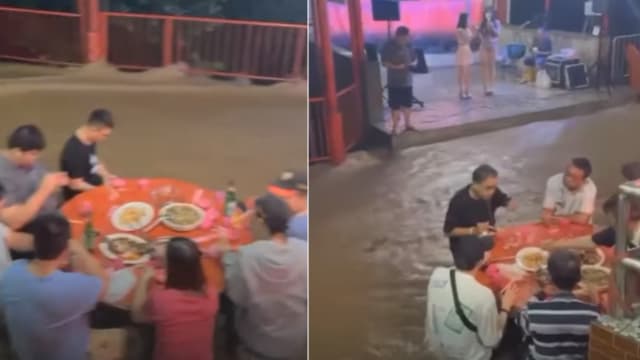 嘉义民众不理淹水照吃席 网民：真正流水席 - 8world