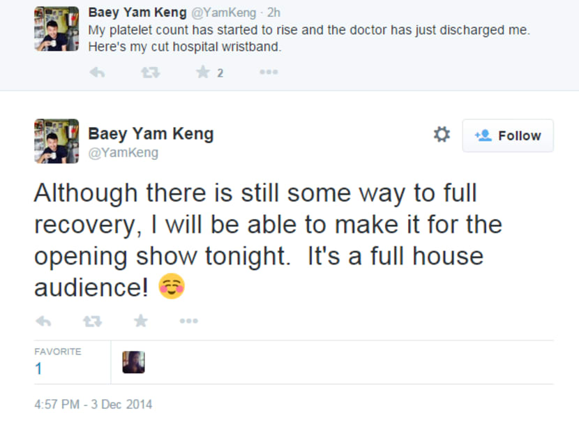 MP Baey Yam Keng discharged from hospital, will make it for opening night of play - TODAY