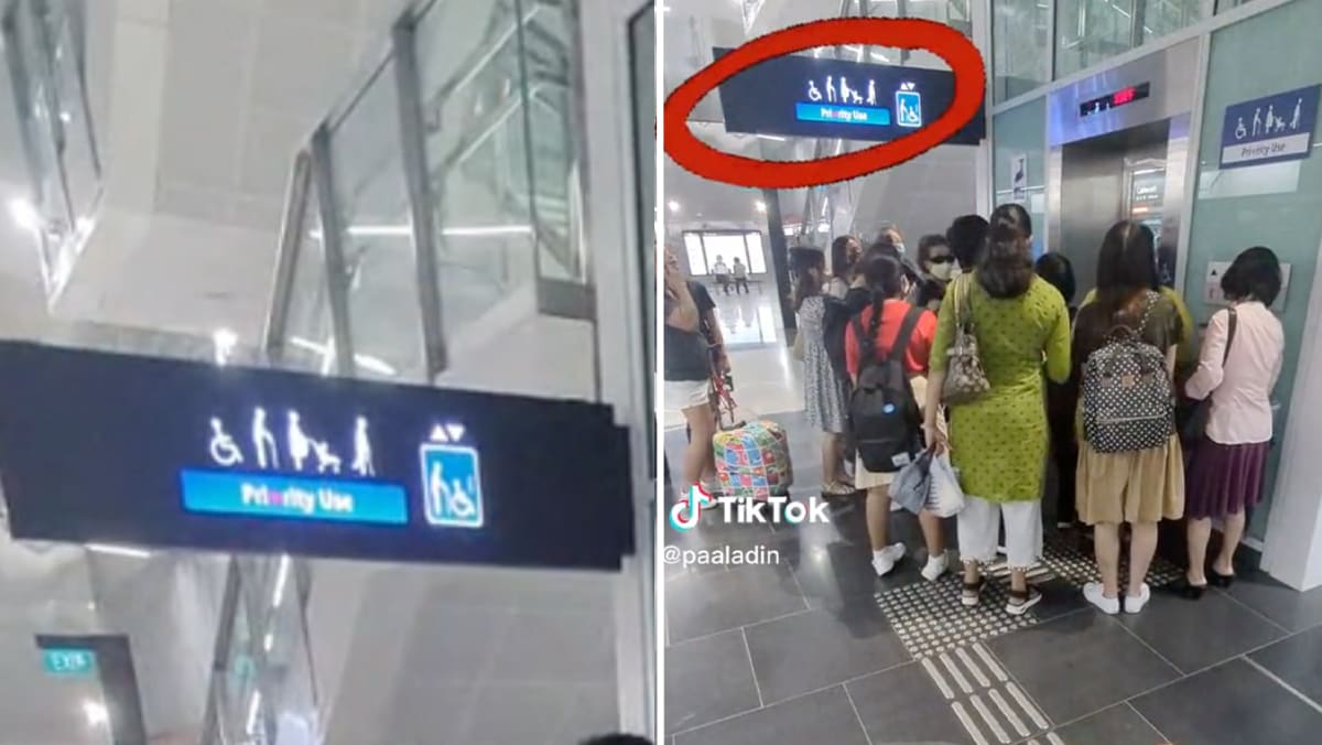 Father with stroller unable to board MRT lift as commuters do not give ...