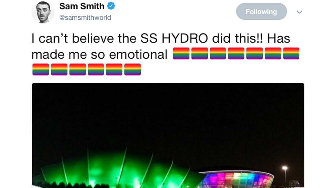 Sam Smith honoured with gay pride lights at Glasgow's SSE Hydro - 8days