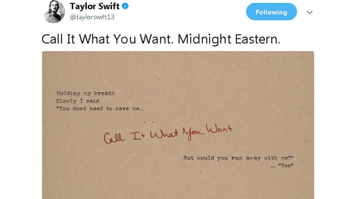 Taylor Swift teases new single Call It What You Want - 8days