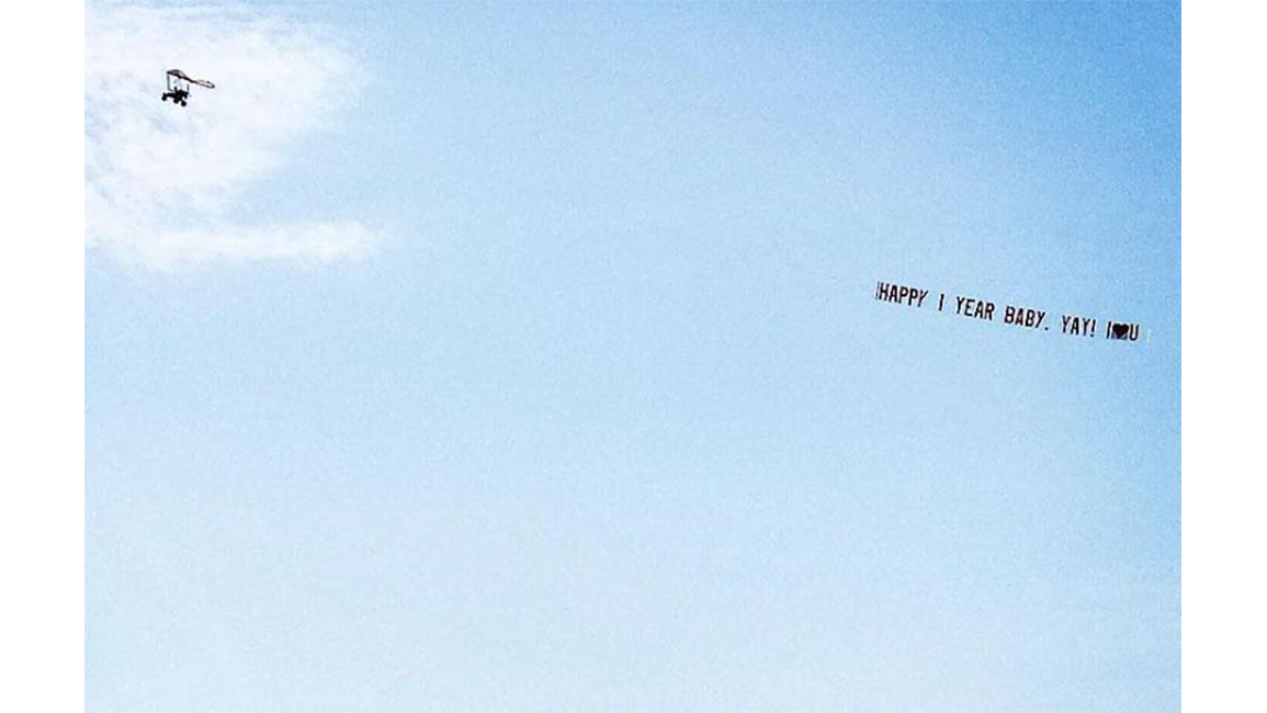 Ciara's anniversary message in the sky - 8days