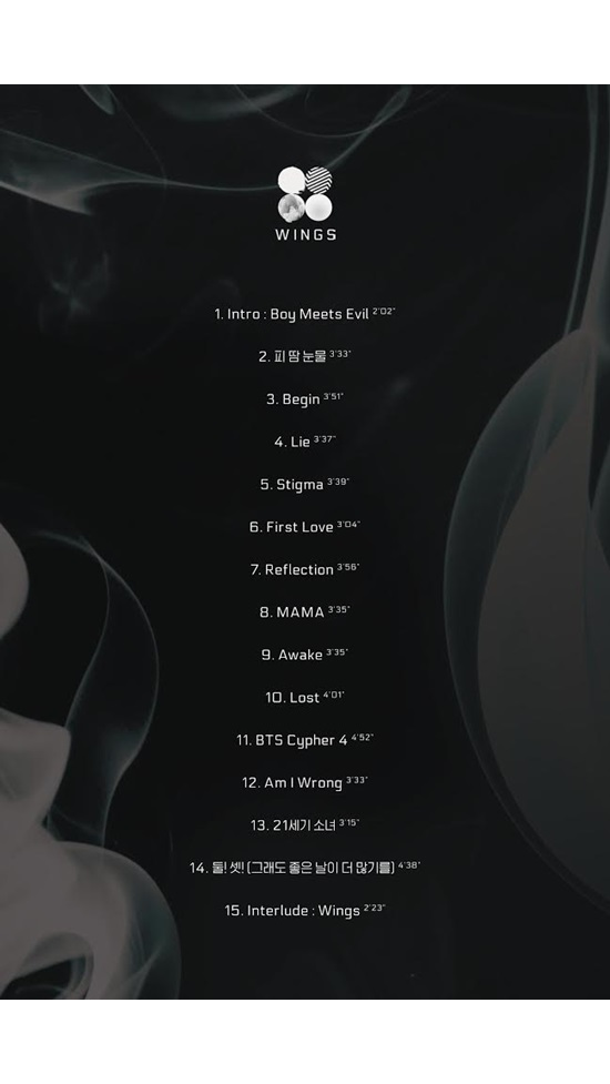 BTS Drops Full Track List for ′Wings′ - 8days